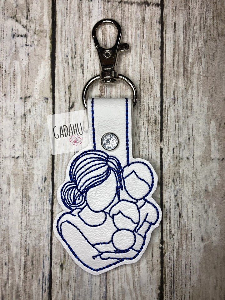 Mom and three boys Snap tab Key Fob ITH Embroidery Design file – Gadahu